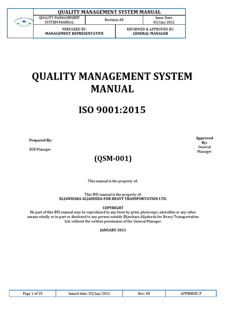 Quality Management System Manual | PDF | Quality Management | Quality ...