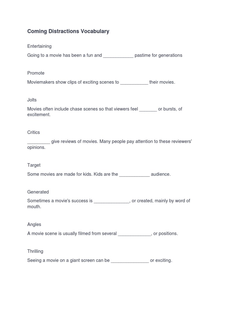 Coming Distractions Vocabulary | PDF