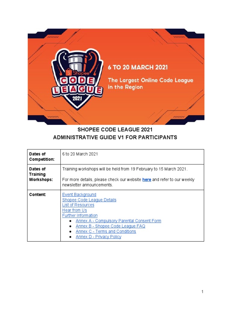Shopee Code League 2021 Administrative Guide V1 | PDF | Image ...