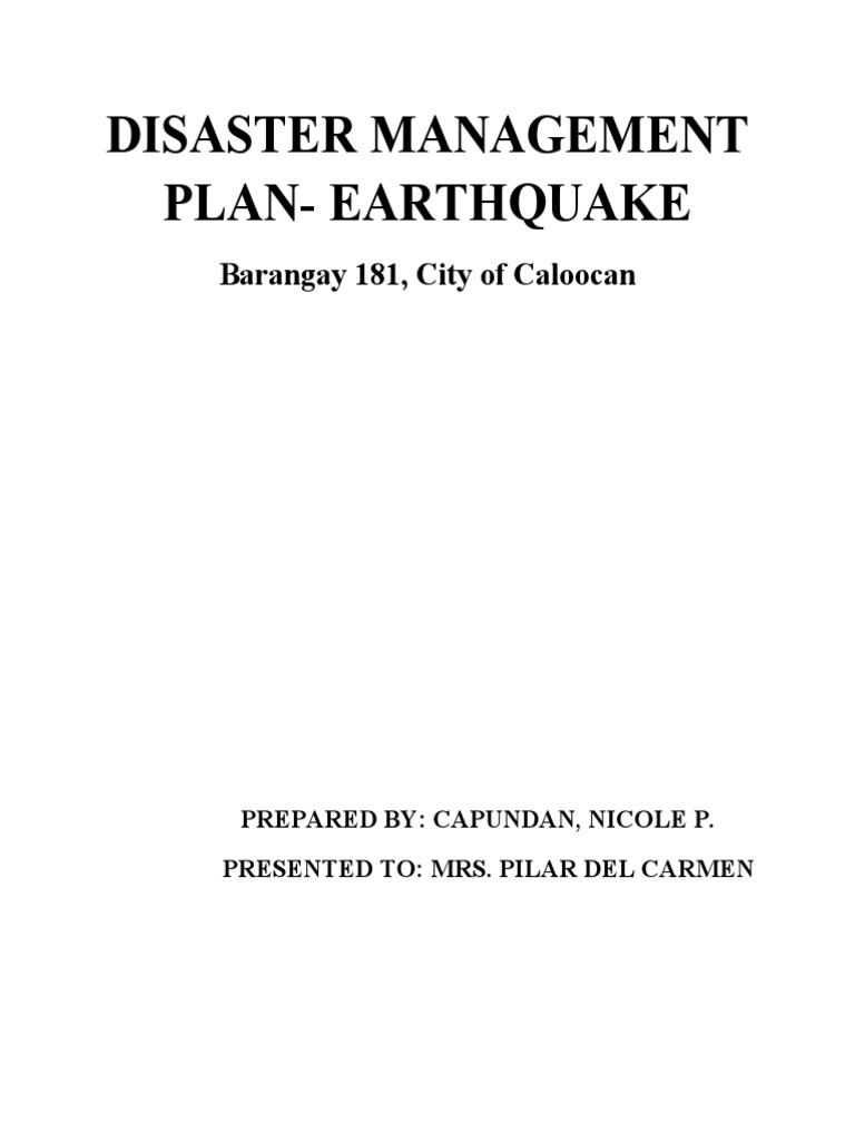 Disaster Management Plan | PDF | Emergency Management | Earthquakes