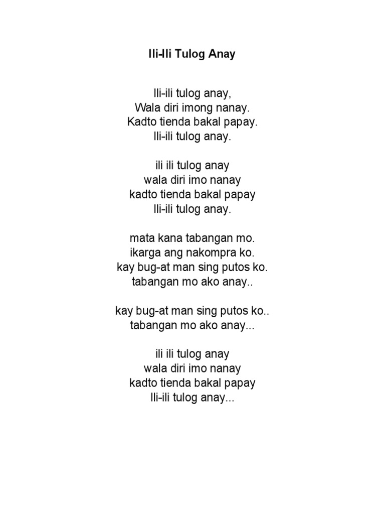 Ili-Ili Tulog Anay Lyrics | PDF