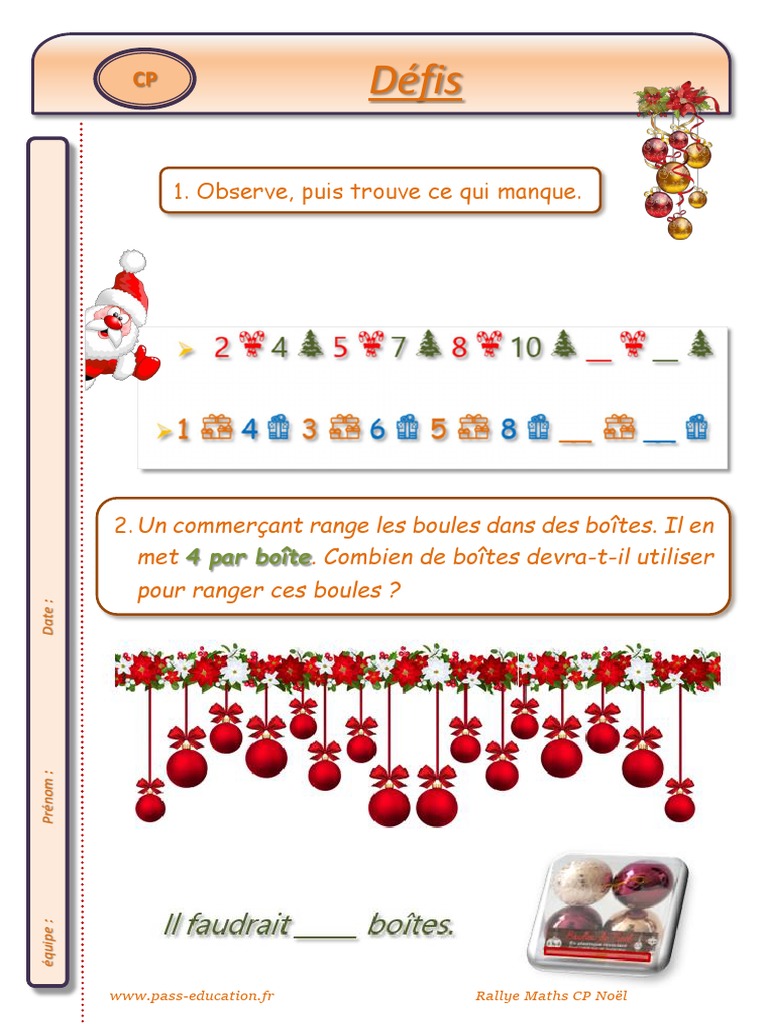 Défis Maths CP NOEL | PDF