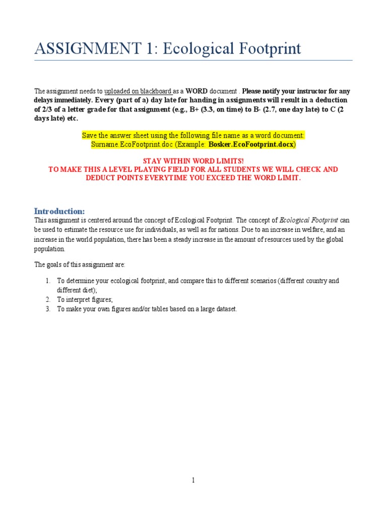 Ecological Footprint Assignment Guide | PDF | Sustainability | Ecology