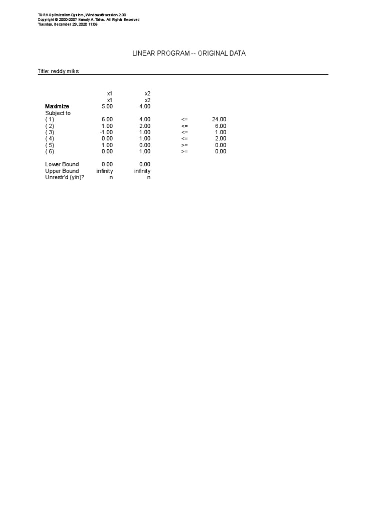 Reddy Miks Problem On TORA | PDF