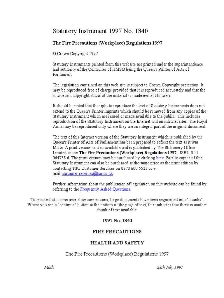 Fire Precautions (Workplace) Regulations 1997 | PDF | Occupational ...