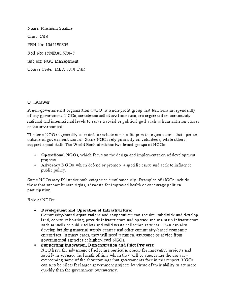 Mashumi Sankhe - MBA 5010 CSR | PDF | Grant (Money) | Non Governmental ...