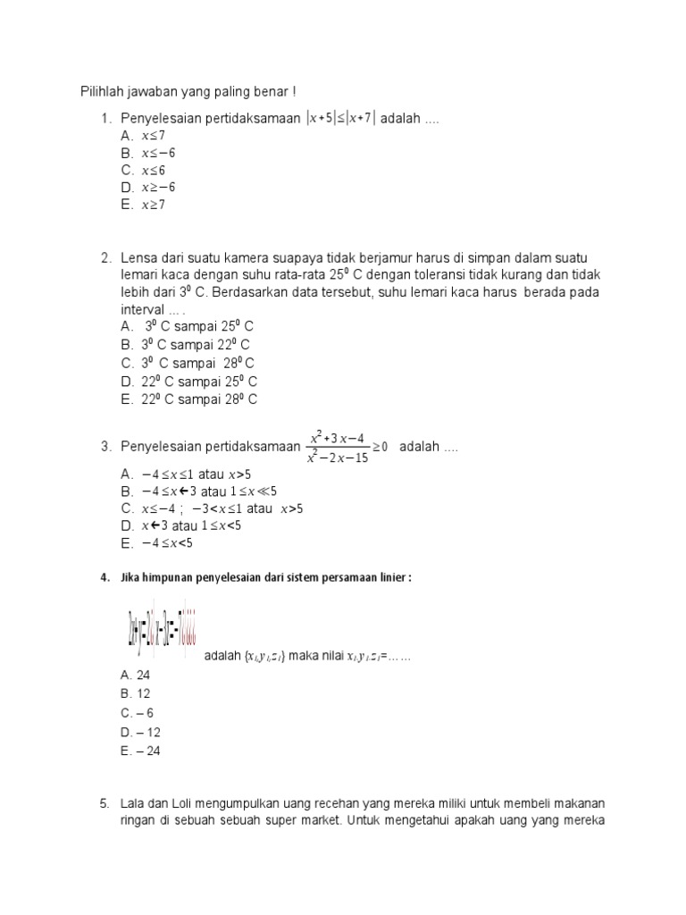 Soal Latihan PAT MatWa | PDF