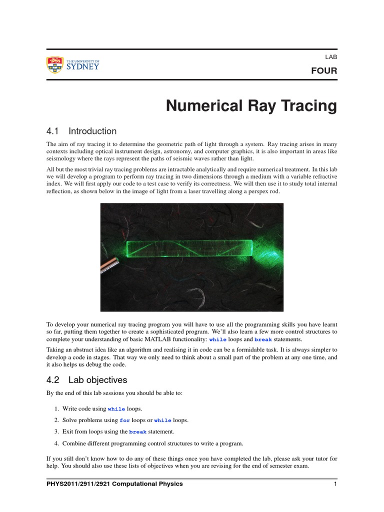 Numerical Ray Tracing: 4.2 Lab Objectives | PDF | Control Flow | Refraction