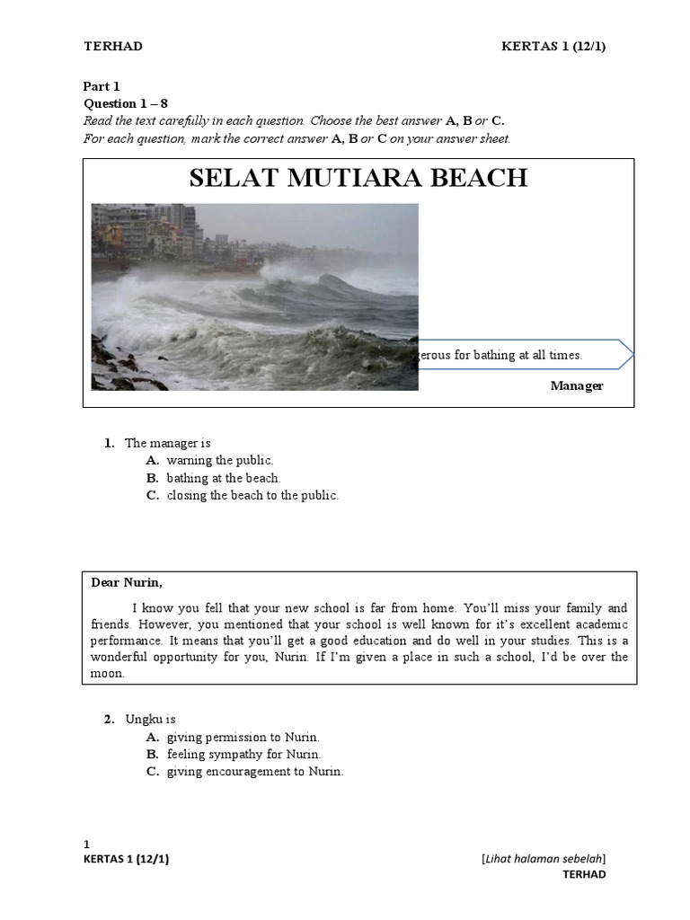 BI Form 2 KERTAS 1 pp2 | Download Free PDF | Stress (Biology) | Foods