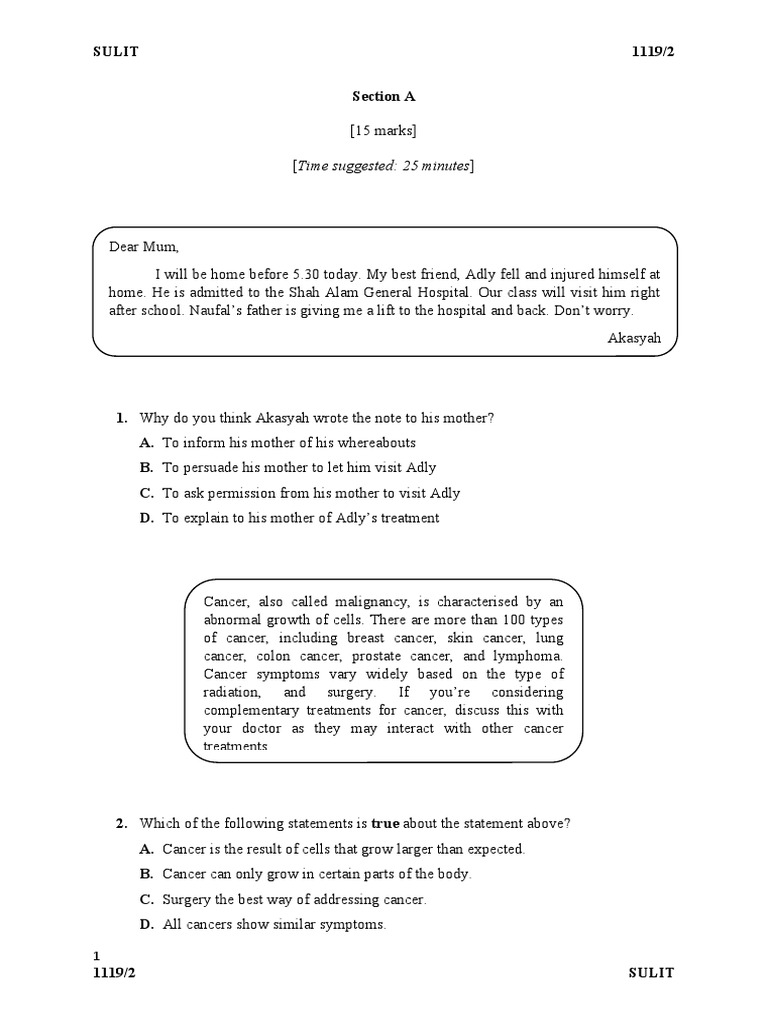 Bi Form 4 Paper 2 PP2 | PDF | Meal | Cancer