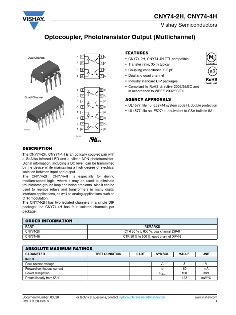 CNY74-2H, CNY74-4H: Vishay Semiconductors | PDF | Electrical Engineering | Electromagnetism