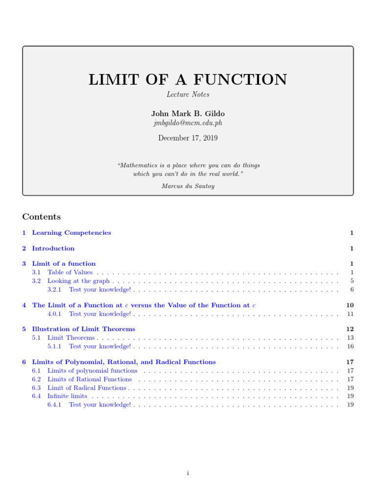 Limit of A Function | Download Free PDF | Variable (Mathematics) | Function (Mathematics)