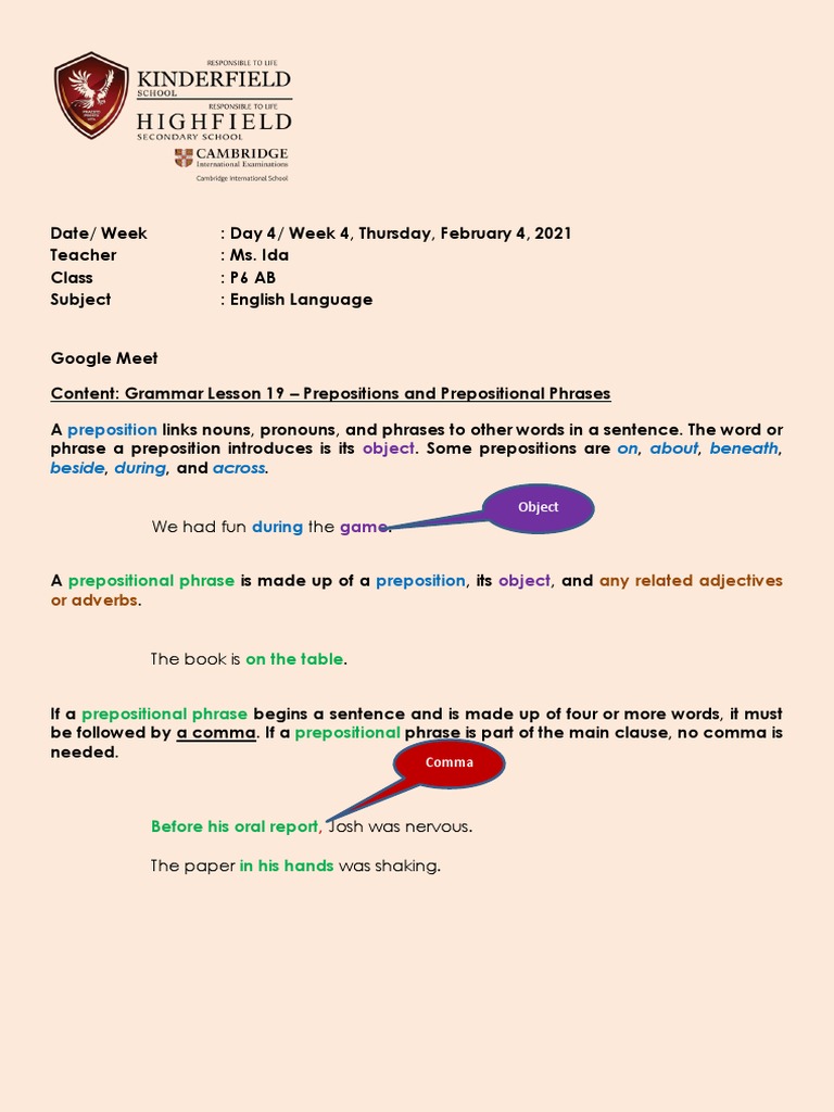 English GOOGLE MEET Day 4 Week 4, Thusday, Feb. 4, 2021 | PDF | Phrase ...