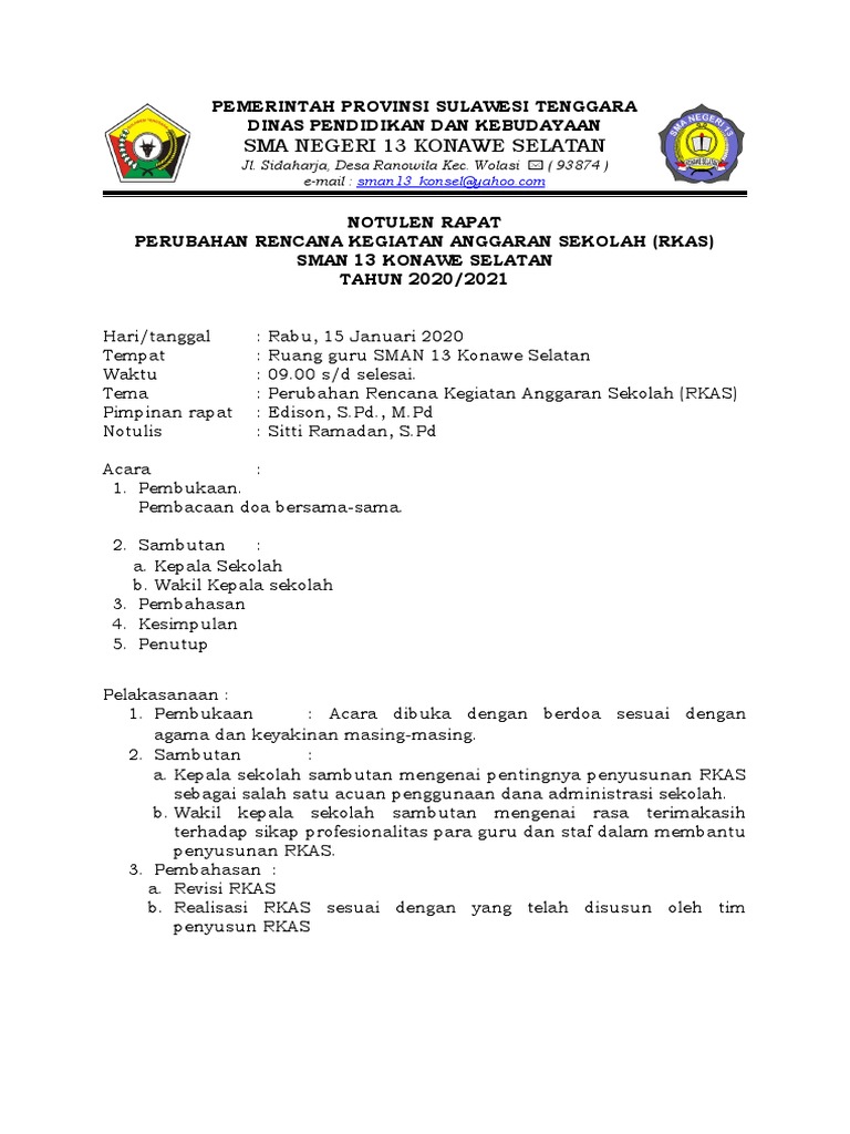 2020 Notulen Perubahan Rkas | PDF