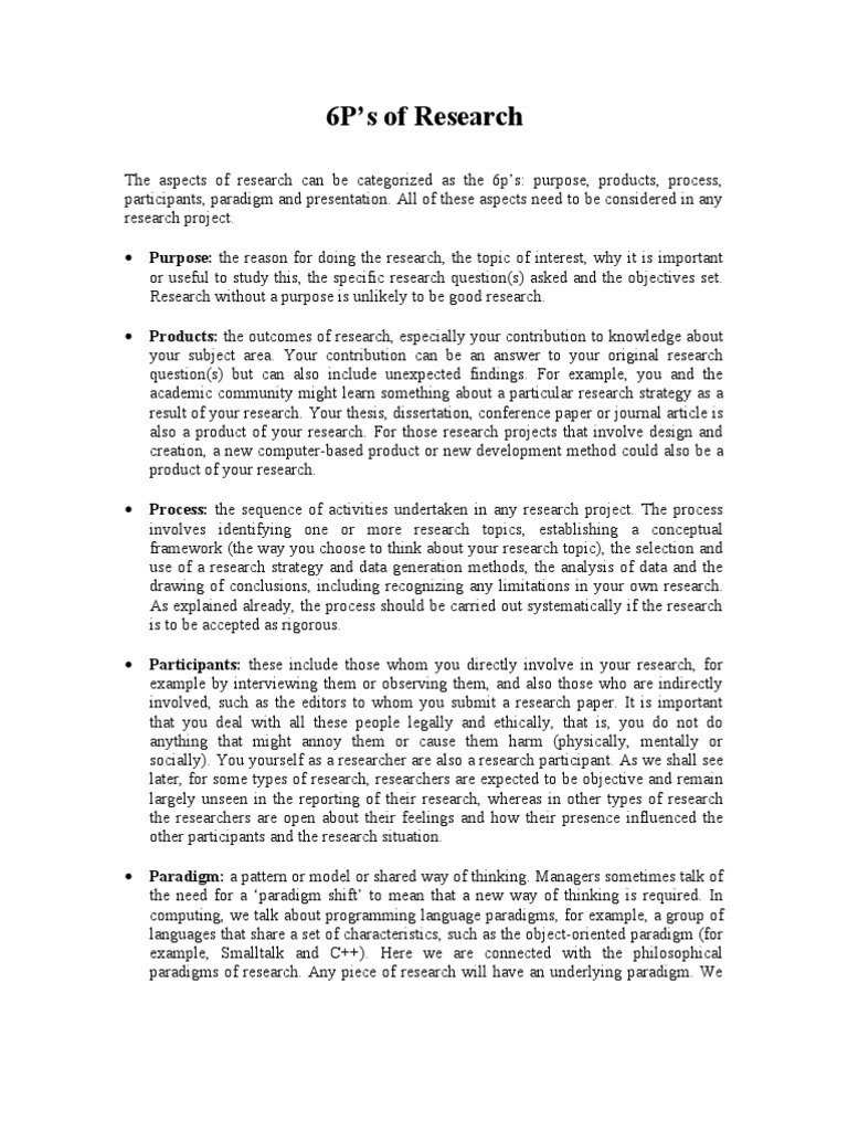 The Six P's of Research: An Overview of the Key Aspects of Any Research ...