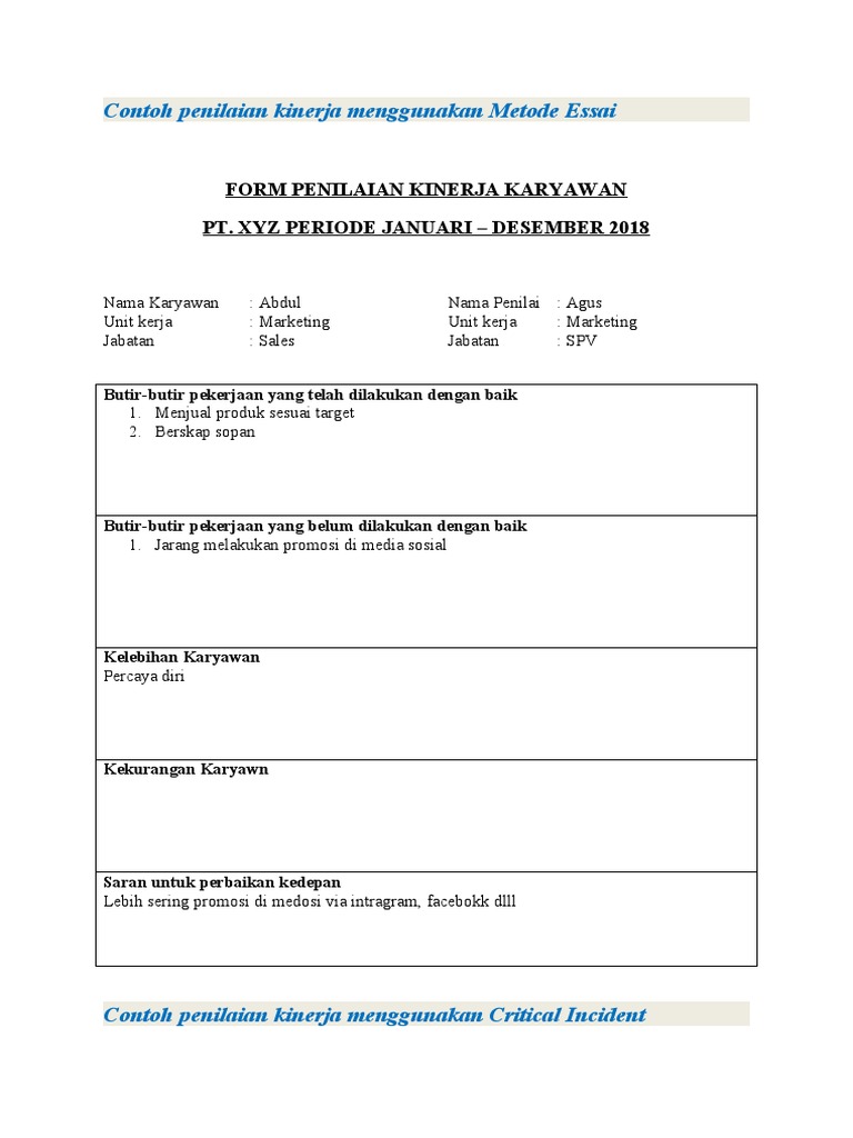 Format Penilaian Kinerja | PDF