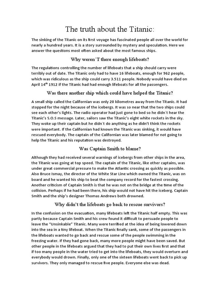 Truth Behind the Titanic Disaster | PDF | International Maritime ...