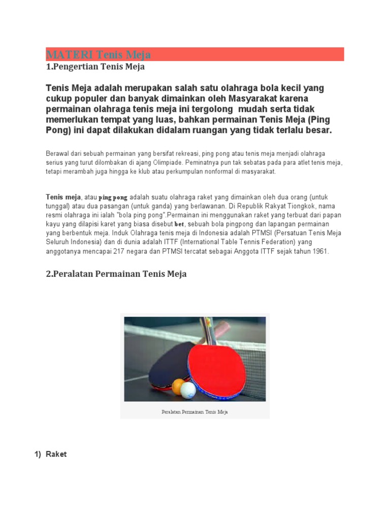 Materi Lengkap Tenis Meja | PDF