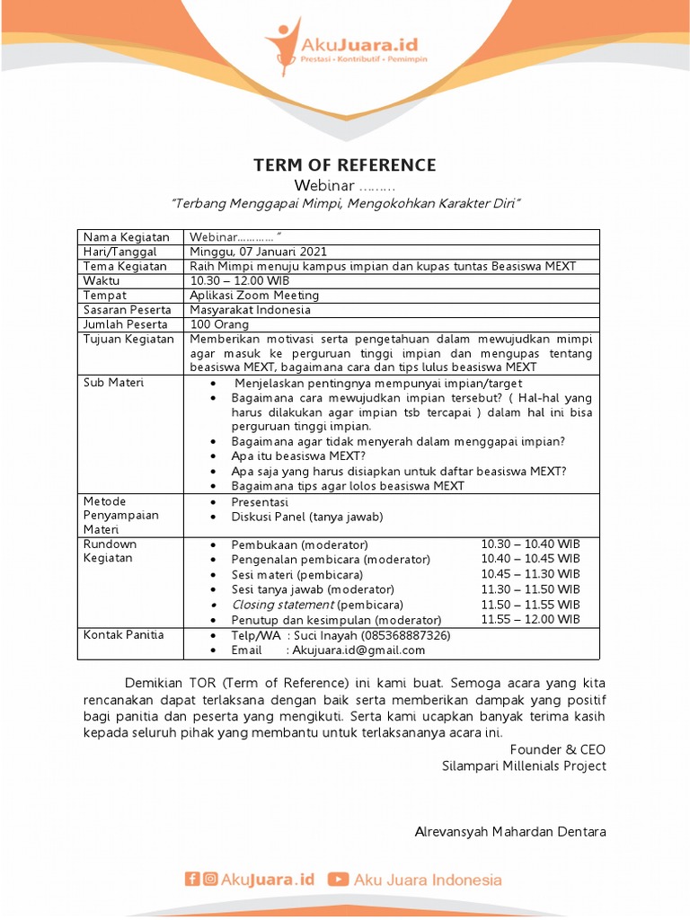 TOR Raih Mimpi Menuju Kampus Impian Dan Kupastuntas Beasiswa MEXT | PDF