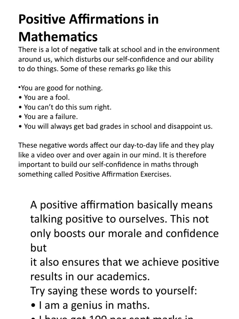 Positive Affirmations Boost Math Confidence | PDF