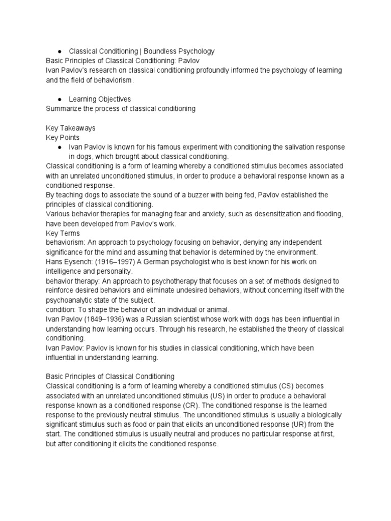 Classical Conditioning Notes | PDF | Classical Conditioning ...