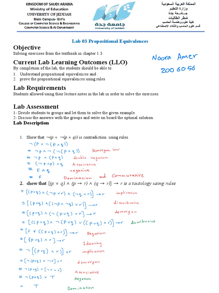 Objective Current Lab Learning Outcomes (LLO) : Noora | PDF | Metalogic | Logic