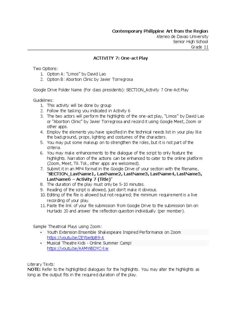 One-Act Play Guidelines for Students | PDF