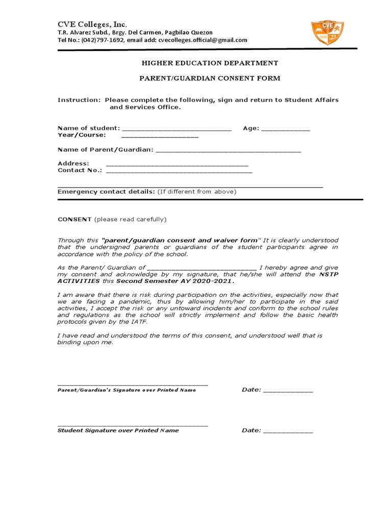Parent Consent Form for NSTP Activities | PDF