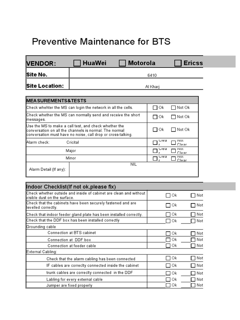 Preventive Maintenance-checklist-for-BTS | PDF | Radio Technology ...