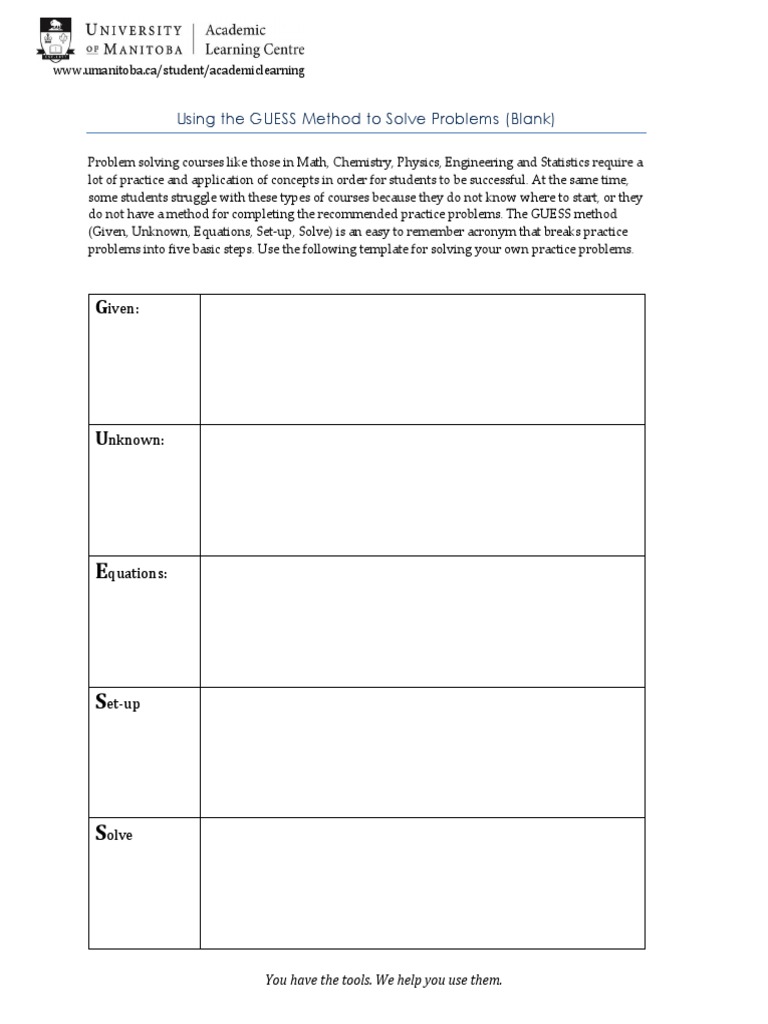 Using The GUESS Method To Solve Problems (Blank) : Iven | PDF