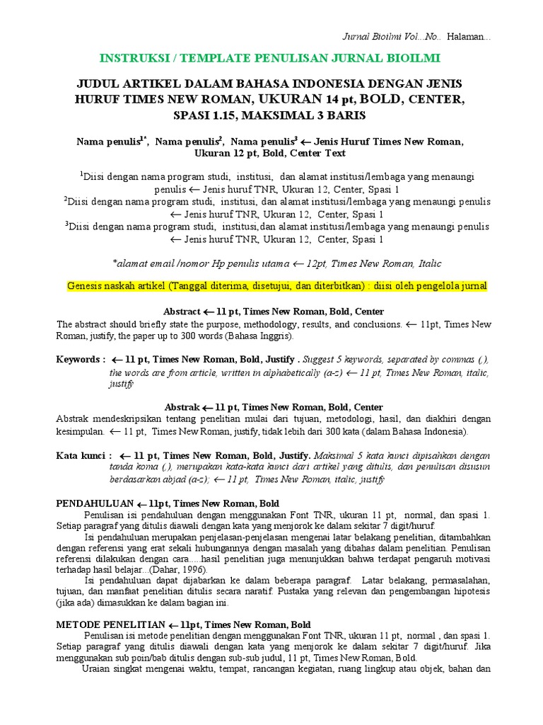 Template Jurnal Bio Ilmi | PDF