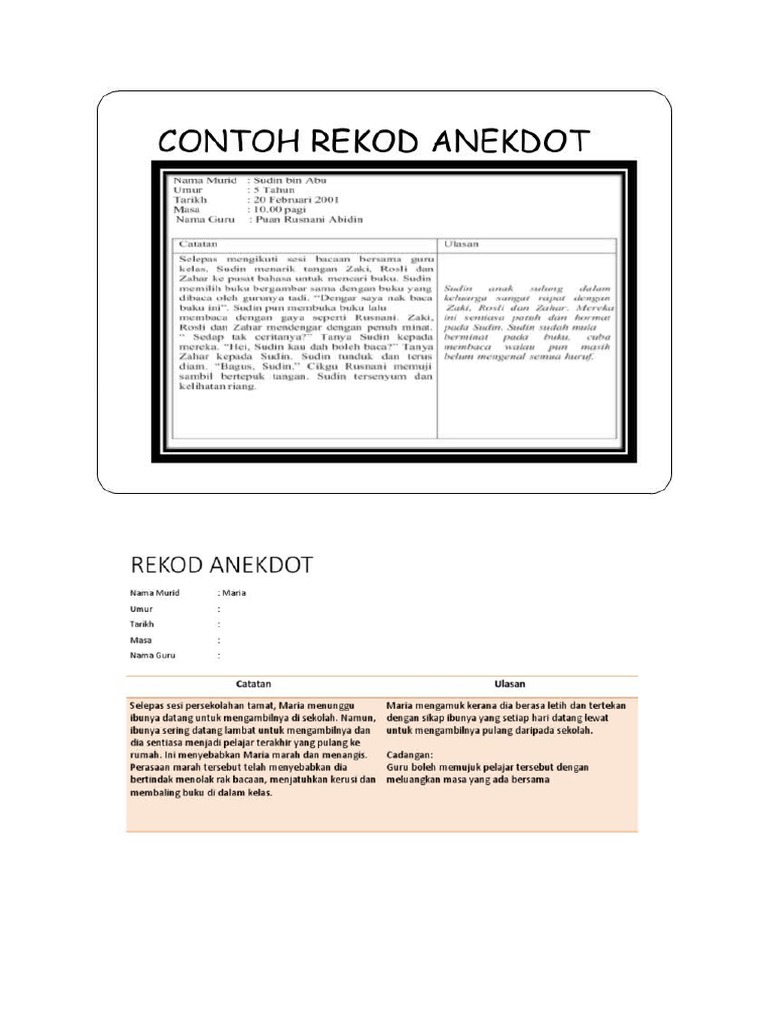 Contoh Rekod Anekdot | PDF