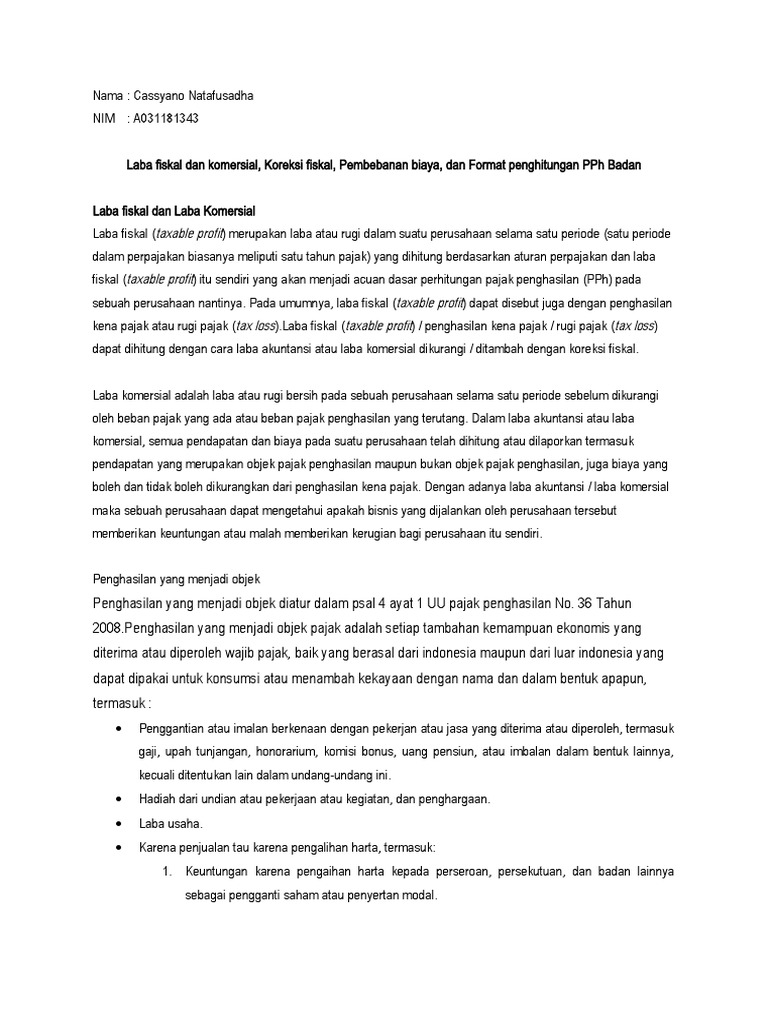 RMK 7 - Laba Fiskal Dan Komersial, Koreksi Fiskal, Pembebanan Biaya, Dan Format Penghitungan PPH ...