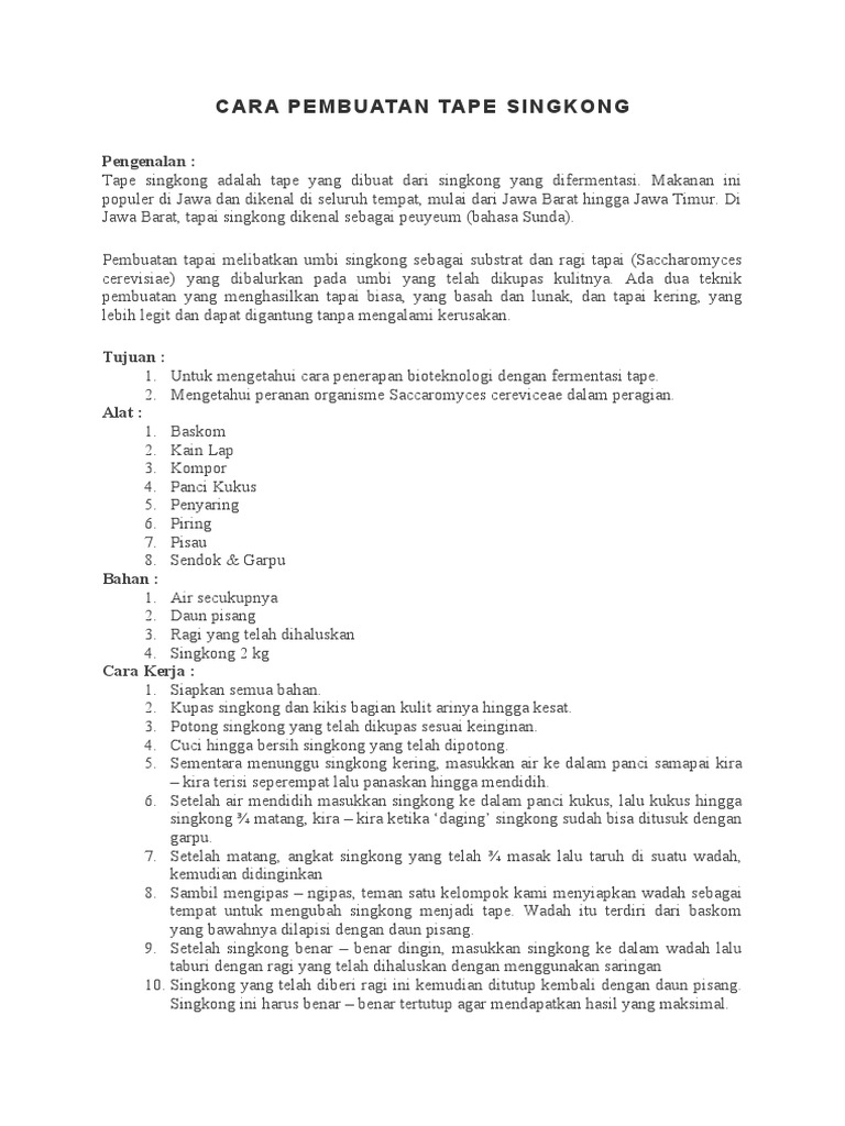 Cara Pembuatan Tape | PDF