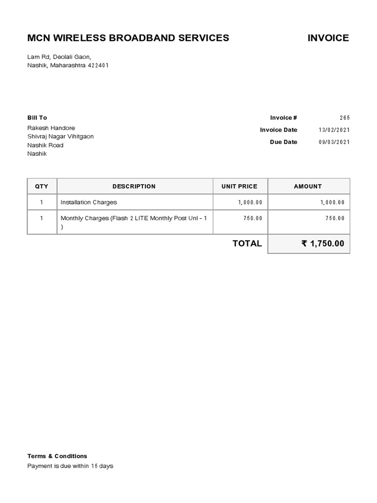 MCN Wireless Broadband Services Invoice: Bill To Invoice # Invoice Date ...