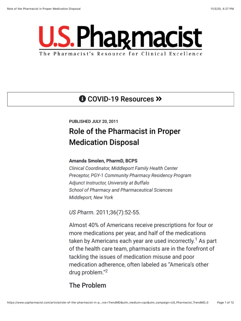 Role of The Pharmacist in Proper Medication Disposal | PDF | Pharmacy ...