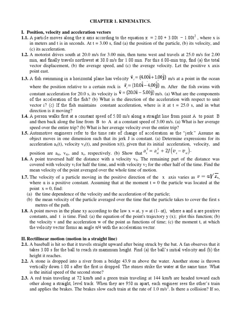 Chapter 1 - Kinematics | PDF | Acceleration | Velocity