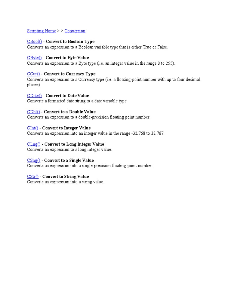 Scripting Data Type Conversion Functions | PDF | Computers