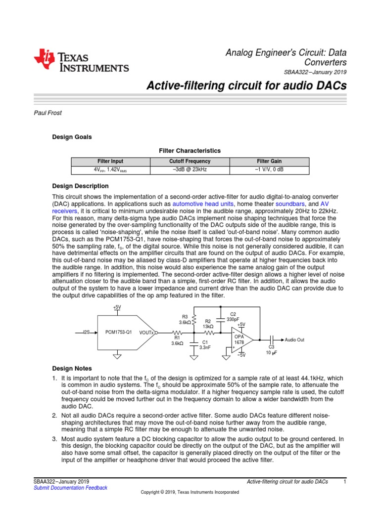 Active-Filtering Circuit For Audio Dacs: Analog Engineer'S Circuit ...