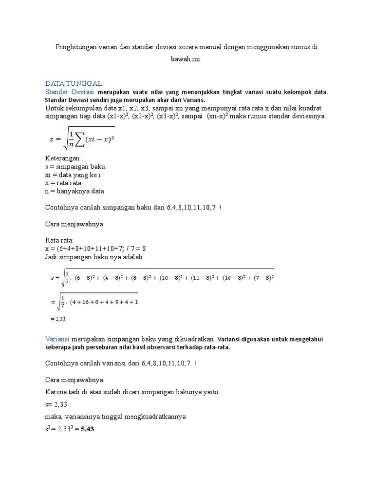 Menghitung Varians dan Standar Deviasi | PDF | Sains & Matematika ...