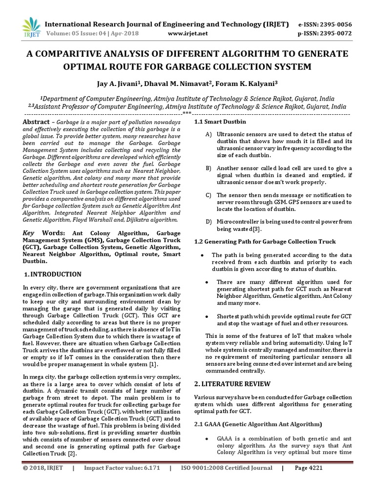 A Comparitive Analysis of Different Algorithm To Generate Optimal Route ...