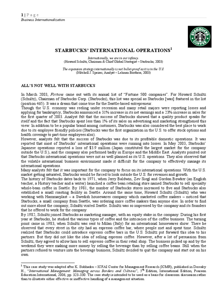 Starbucks' International Operations: All'S Not Well With Starbucks | PDF