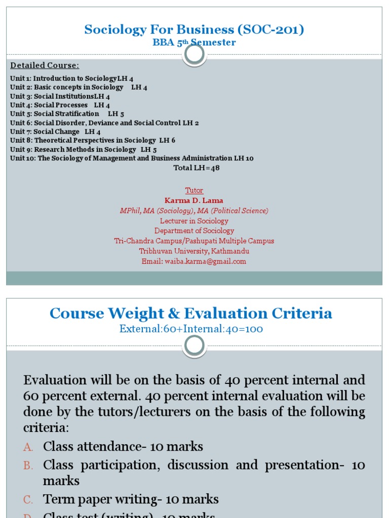 Sociology For Business (SOC-201) : Bba 5 Semester | PDF | Sociology | Family