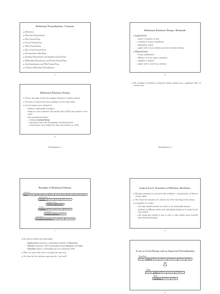 Relational Normalization Contents Relational Database Design