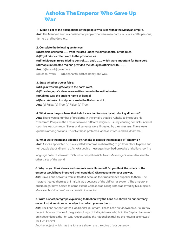 Mauryan Empire Study Guide | PDF | Ashoka