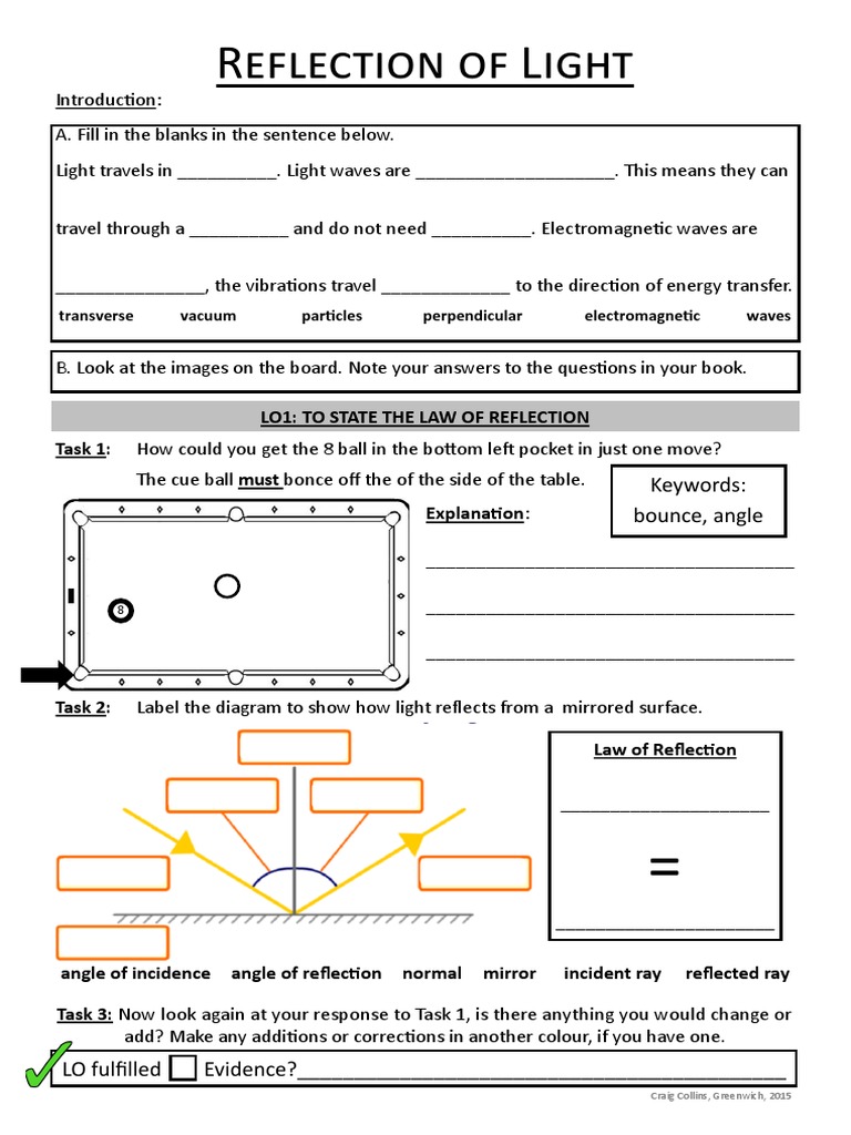 Reflection of Light: Keywords: Bounce, Angle | PDF | Reflection ...