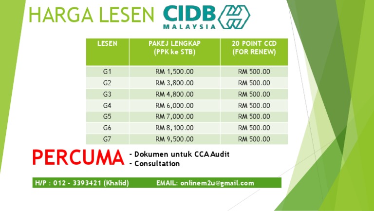 Harga Lesen CIDB - FT 1183 SERVICES - 2020 - Harga Ejen | PDF