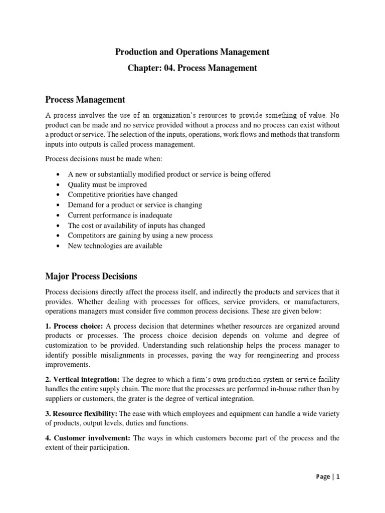Production and Operations Management Chapter: 04. Process Management ...