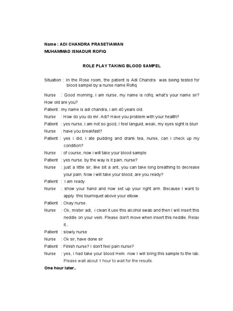 Role Play: Blood Sample Procedure | PDF | Science & Mathematics
