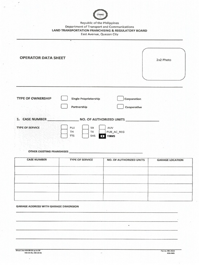 LTFRB Operator Data Sheet | PDF